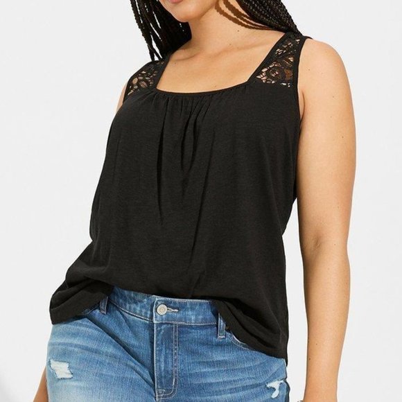 torrid | Tops | Nwt Torrid Tank Black Lace Inset Square Neck Racerback ...